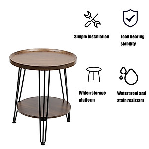 PaNeTnya 2-Tier Small End Table,Round Sofa Side Table with Storage Shelf and Metal Frame,Nightstand Bedside Table for Home Living Room Bedroom