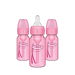 Dr. Brown’s Natural Flow® Anti-Colic Options+™ Narrow Baby Bottles 4 oz/120 mL, with Level 1 Slow Flow Nipple, 3 Pack, 0m+ Pink