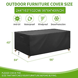 600D Heavy Duty Large Waterproof Tea Table Cover -96" Outdoor Sofa Set Covers- Rectangular Patio Table Cover , Dining Table Cover, Table and Chair Set Cover Black