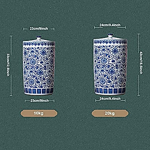 TUU Chinese Rice Dispenser Ceramic Large Capacity Sealed Cereal Storage Container with Lid Grain Dispenser Suitable for Kitchen Soybean, Corn, Flour, Sugar, Rice, Nuts, Snacks, Pet Food 22/44Lbs