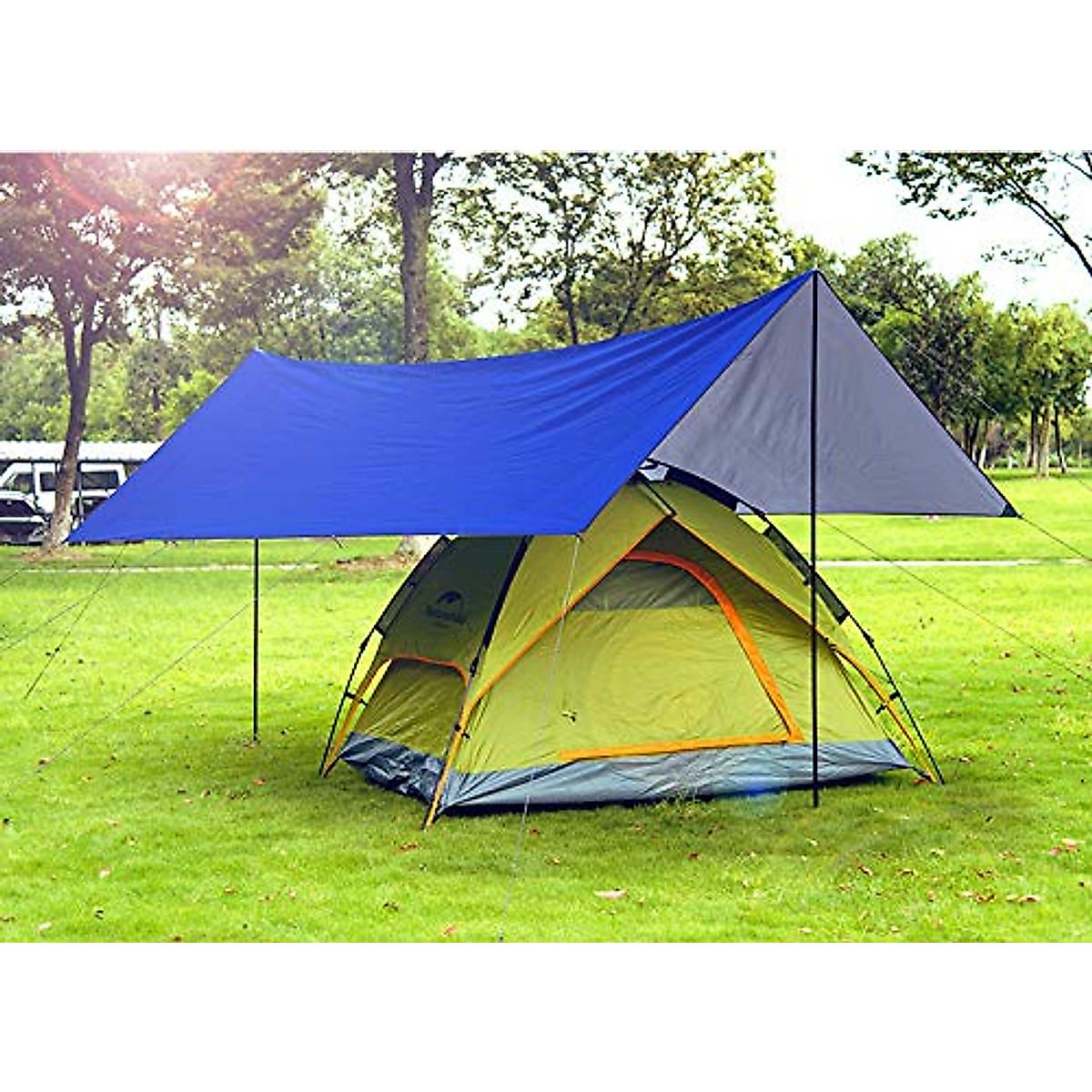 Sutekus Camping Tarp Rain Fly Tarp Waterproof Tent Tarp Lightweight Ripstop Fabric 12FT Extra Large Tarp (Khaki)