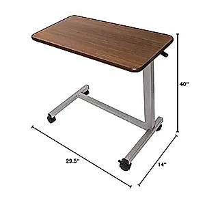 Vaunn Adjustable Overbed Bedside Table With Wheels (Hospital and Home Use), Walnut Brown