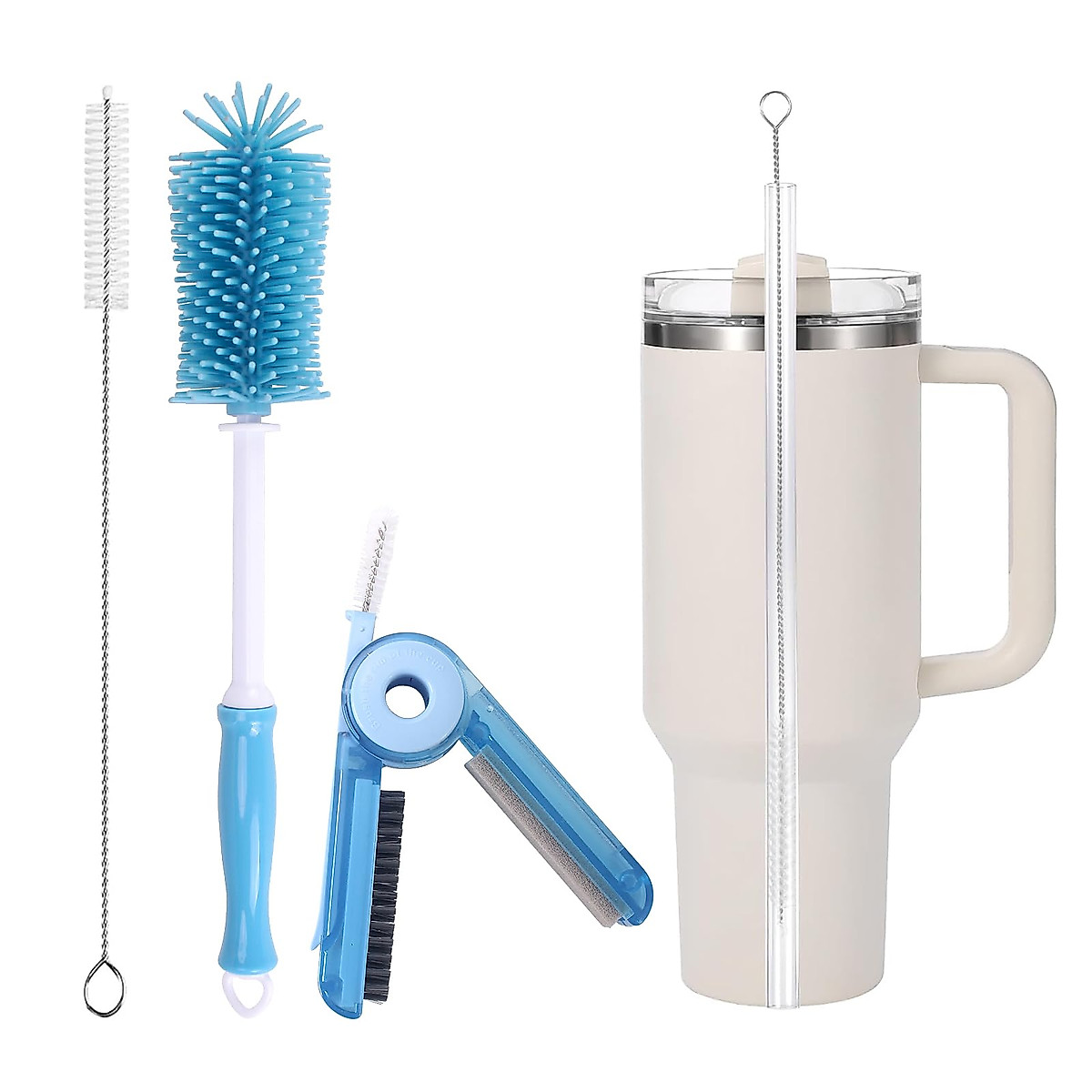 KEUYE 3 Pack Cup Cleaning Kit Compatible with Stanley,Multipurpose Cup Cleaner Kit with Extra Long Nylon Straw Brush Cleaner,3 in 1 Bottle Gap Cleaner and Long Handle Silicone Brush Cleaner