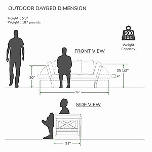 Cambridge Casual West Lake Mahogany Outdoor Convertible Sofa Daybed, Weathered Gray/Oyster Cushion