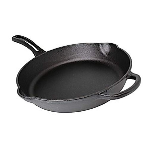 Mirro MIR-19053 12" Pre-Seasoned Ready to Use Round Cast Iron Skillet with Helper Handle, Black