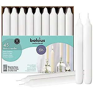 BOLSIUS White Household Candles Bulk Pack 45 Count - Unscented Dripless 7 Inch Dinner Candlesticks - 6+ Hours Burn Time - Premium European Quality - Consistent Smokeless Flame - 100% Cotton Wick