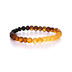 AMBERAGE Natural Baltic Amber Bracelet for Adults (Women/Men) - Hand made From Raw-Unpolished/Certified Baltic Amber Beads(6 Colors) (8, Raw-Unpolished Rainbow)