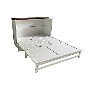 Wakefit Queen Murphy Bed Chest with Charging Station and Large Storage Drawer, Solid Pine Murphy Bedframe for Home Office Small Room, No Spring Box Needed, White+Brown