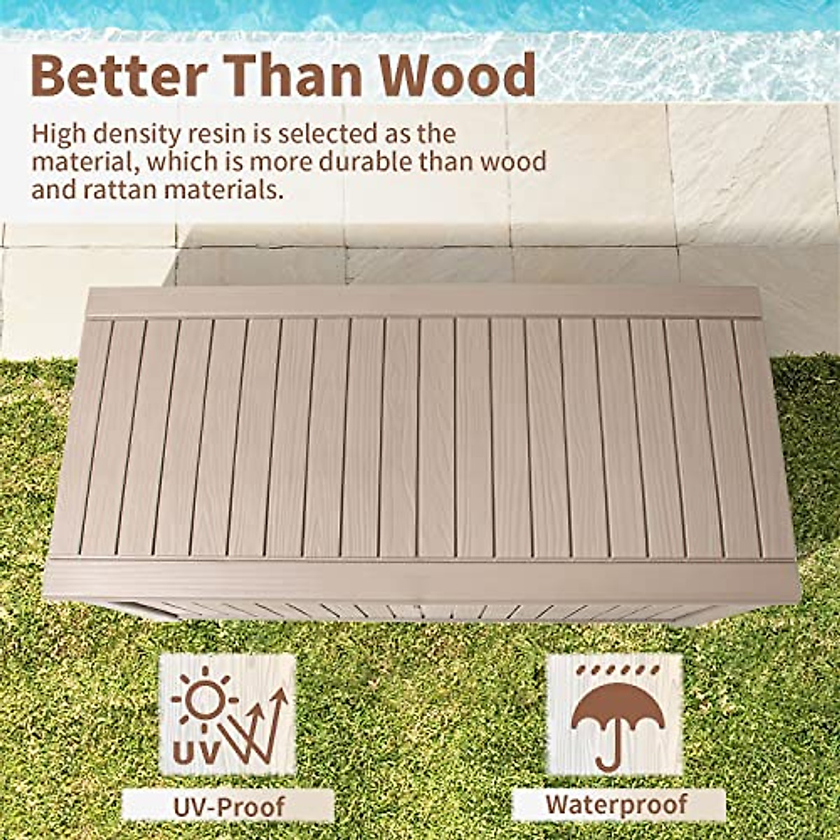 JUMMICO 150 Gallon Resin Deck Box Larage Outdoor Storage Box Waterproof UV Resistant Lockable Storage Container for Patio Furniture, Toys, Cushions, Garden Tools (Yellow)