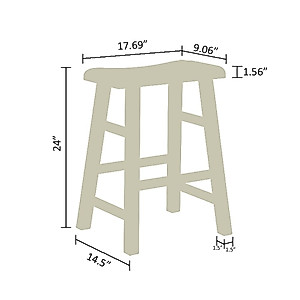eHemco Heavy-Duty Solid Wood Saddle Seat Kitchen Counter Height Barstools, 24 Inches, Black, Set of 3