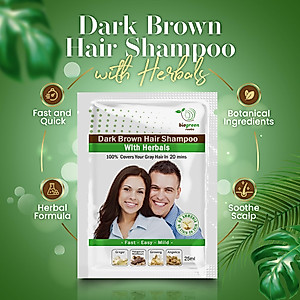 BIOGREEN ROOTS Ammonia-Free Herbal Hair Shampoo - Effectively Covers Gray Hair for Men and Women - Natural Color and Herbal Nourishment - No Stain on Skin - Dark Brown (10 sachets x 25 ml)