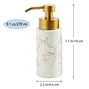 Marble Soap Dispenser, Ceramic Foam Soap Dispenser with Rust Proof Golden Pump (White)