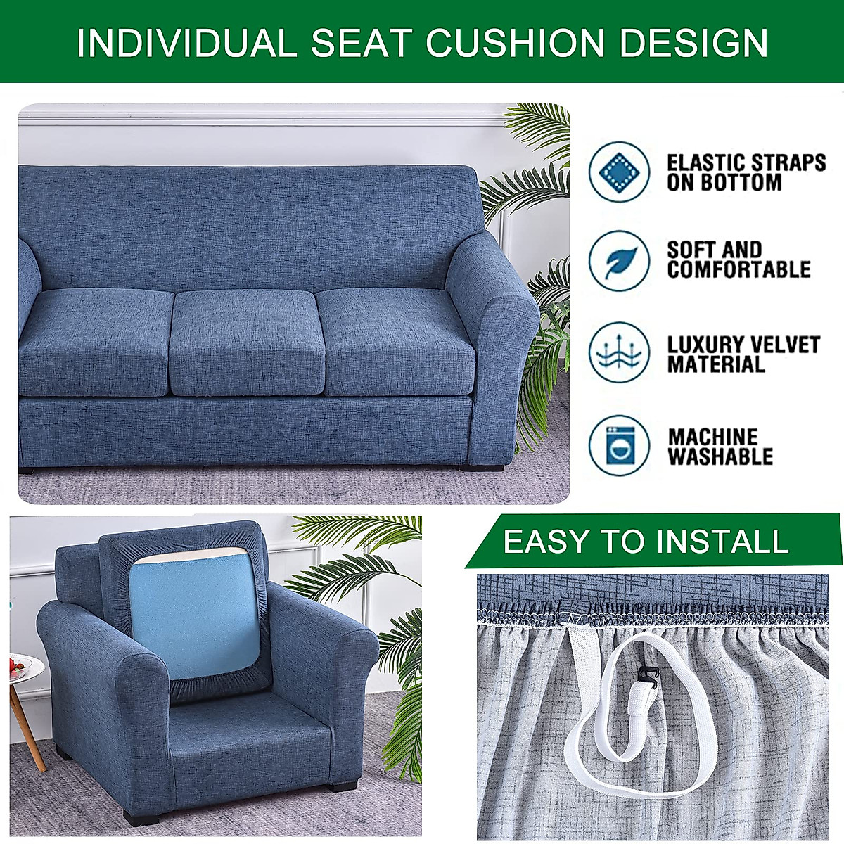 CRFATOP 2 Piece Chair Covers Stretch Sofa Covers Couch Slipcovers Washable Armchair Sofa Couch Slipcover Furniture Protector with Elastic Bottom for Living Room, S, A13