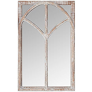 Amazon Brand - Ravenna Home Vintage Arched Whitewashed Wooden Mantel Wall Mount Mirror, 31"H, Whitewash