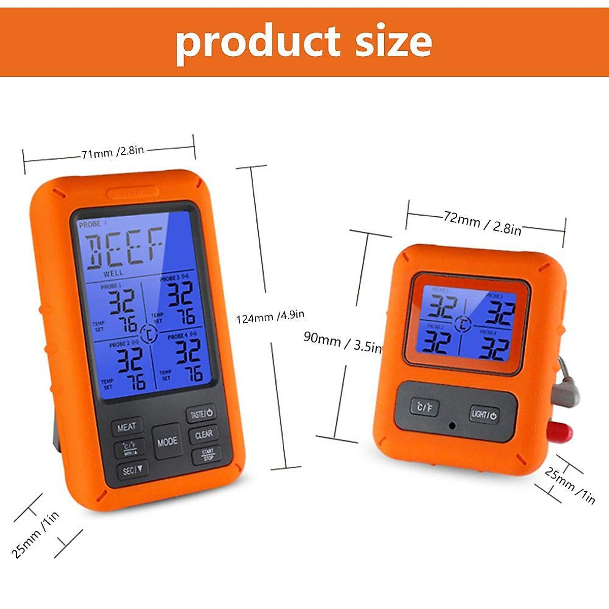 TS-TP40 Food Thermometer Kitchen Cooking BBQ Electronic Digital Display Temperature Meter 100m Wireless ransmission, -20℃~300℃(TS-TP40-B (Non Waterproof Probe)
