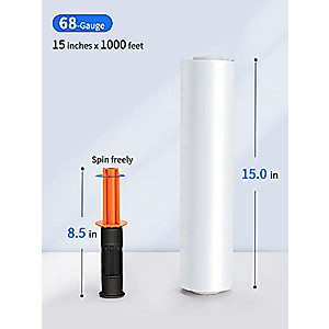 JARLINK 2 Pack Stretch Film, 15" x 1000ft Shrink Wrap for Pallet Wrap, Industrial Strength Stretch up to 650% Stretch with Handles, Self Adhering Packaging Heavy Duty Film for Moving, 68 Gauge, Clear