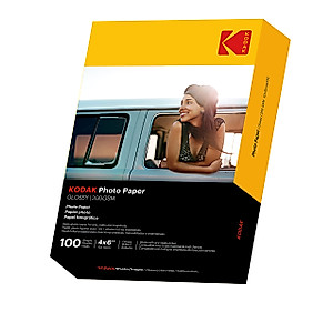 KODAK Photo Paper Gloss 4 X 6, 100 count, 52lb-200 g/m 2-8.5MIL (41180-1743327) Not compatible with Kodak Dock Printers.