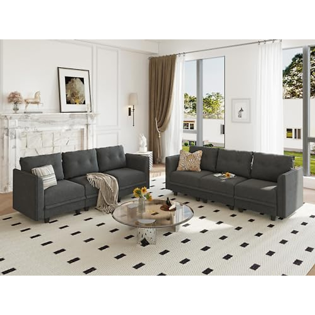 LLappuil Modular Sofa Sleeper Sectional Couch Convertible 6 Seater Modular Sectional with Storage, Black
