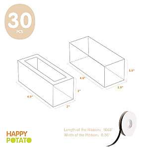 HAPPY POTATO 30 Pack Macaron Boxes for 4 or 5, 4×1.9×1.9 Inches, Macaron Packaging Boxes, Black Macaron Boxes with Clear Window, Macaron Container Packaging Boxes with Ribbon