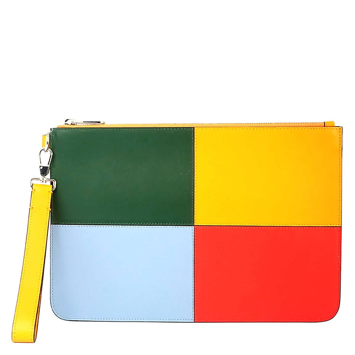 Burberry Blue/Orange Men's Colorblock Leather Zipper Storage Bag