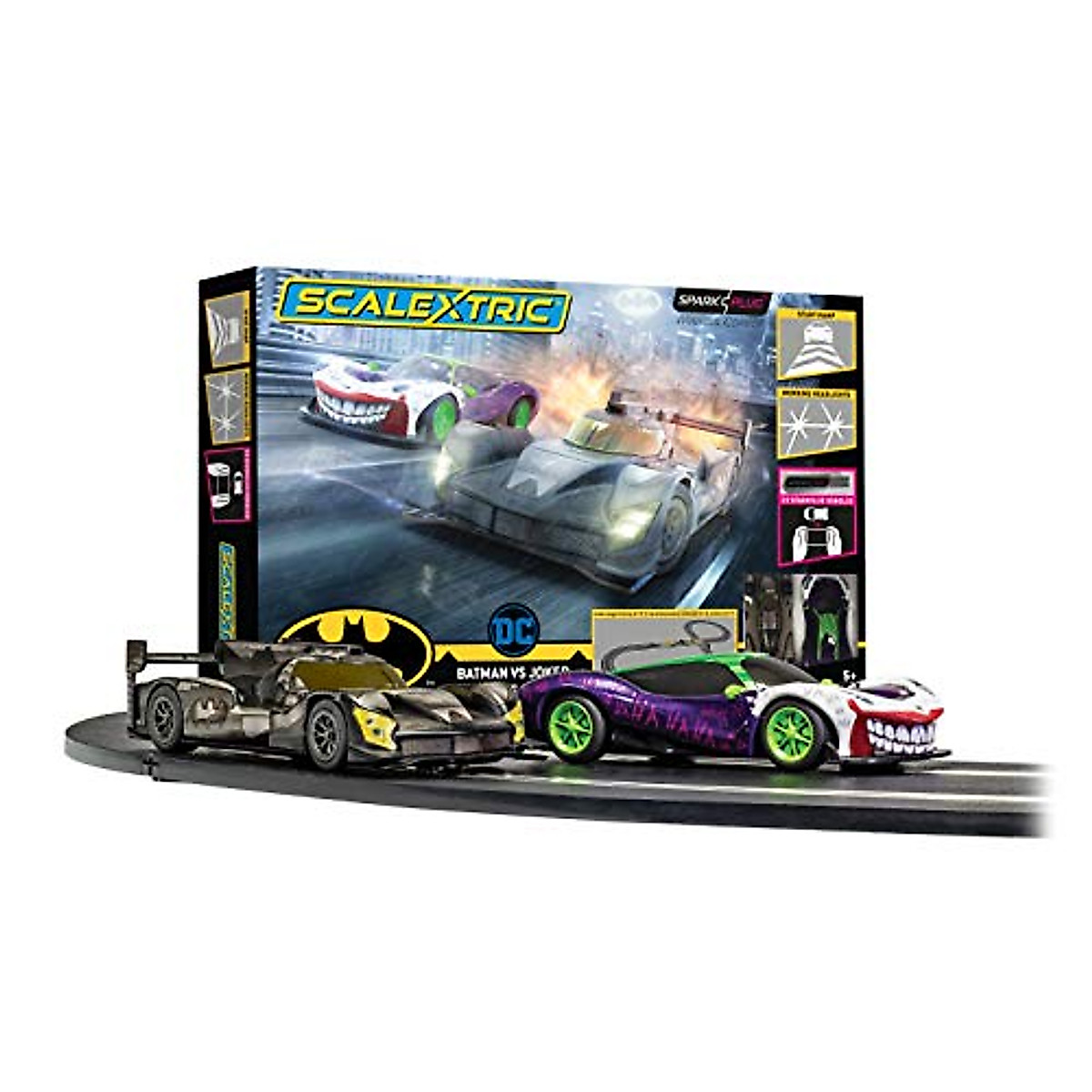 Scalextric Batman vs Joker 1:32 Spark Plug Slot Car Race Track Set C1415T, Black