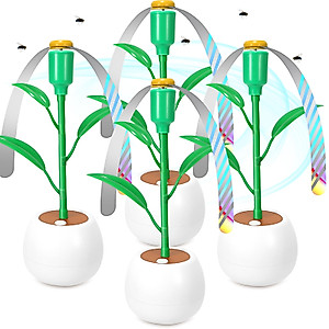 Fly Fans for Tables, Fly Repellent Fans Indoor Outdoor Food Fans Keep Flies Away, Fly Spinner Table Top with Holographic Blades, Bug Fans for Picnic, Party, BBQ (White, 4 Pack)