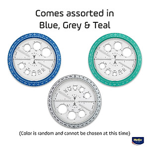 Helix Angle and Circle Maker with Integrated Circle Templates, 360 Degree, 6 Inch / 15cm, Assorted Colors (36002)
