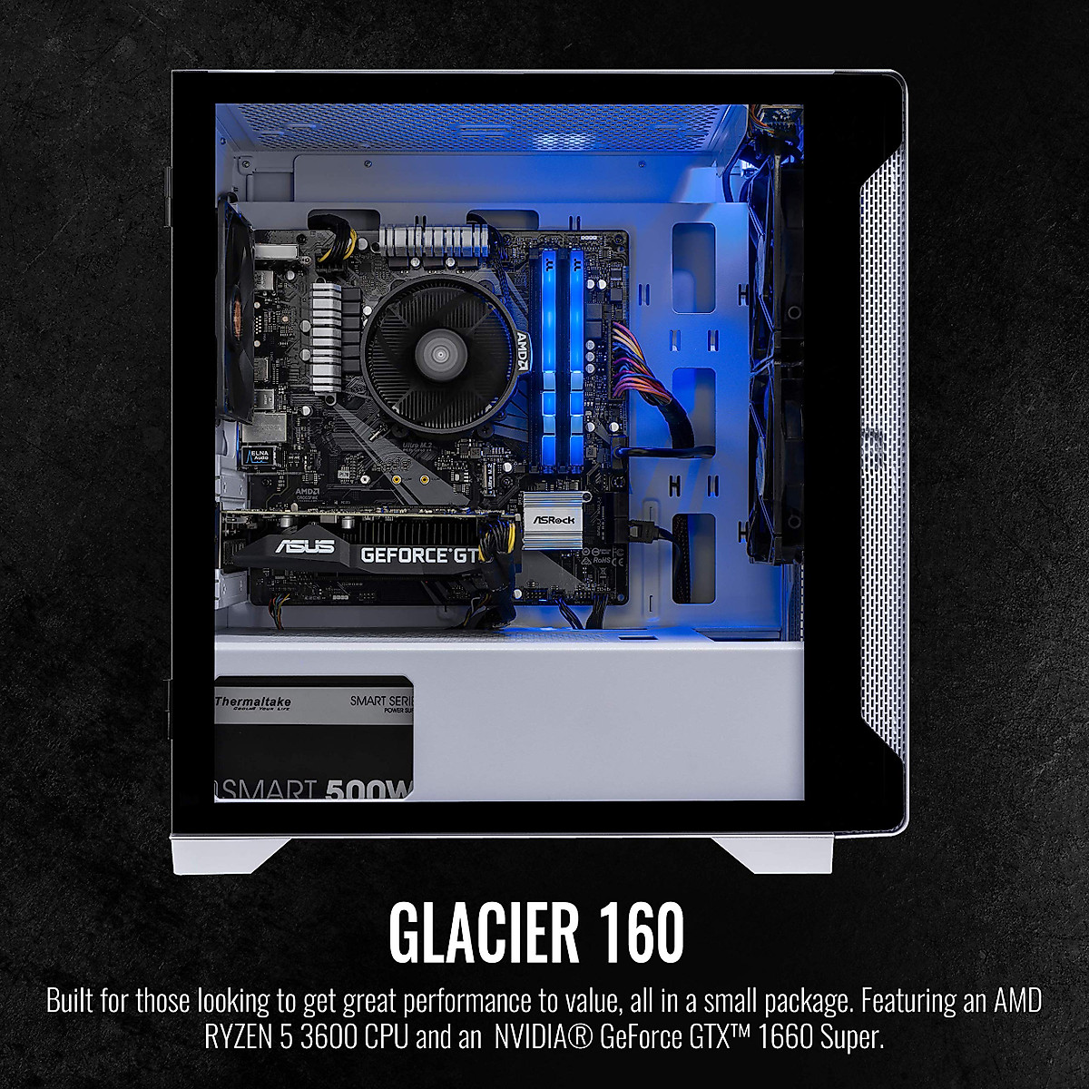 Thermaltake Glacier 160 Gaming PC (AMD Ryzen 5 3600, GTX 1660 Super, 16GB RGB 3000Mhz DDR4 ToughRAM RGB Memory, 500GB SSD, WiFi, Win 10 Home) Gaming Desktop Computer S1WT-B450-G16-LCS