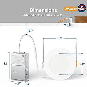 Amico 6 Pack 4 Inch 5CCT Ultra-Thin LED Recessed Ceiling Light with Junction Box, 2700K/3000K/3500K/4000K/5000K Selectable, 11W Eqv 70W 800LM Brightness Dimmable Canless Wafer Downlight, ETL & FCC