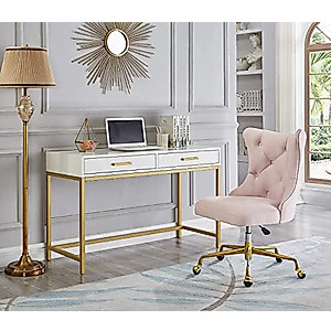 24KF Modern Century Home Office Desk with Lacquer Finish Golden Metal Base,Console Table with 2 Drawers - 80612-White