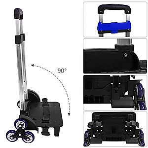 Backpack Trolley - Wheeled Trolley Hand Aluminium Alloy Folding Trolley Cart for Backpack (Blue, 6 Wheels Improved Version)