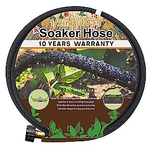 1/2’’ Soaker Hose 10 Ft 15Ft, Soaker Hoses for Garden 100 Ft, Garden Soaker Hose 25 Ft 50 Ft Drip Hoses for Garden Drip Garden Hose Irrigation System (10 feet)