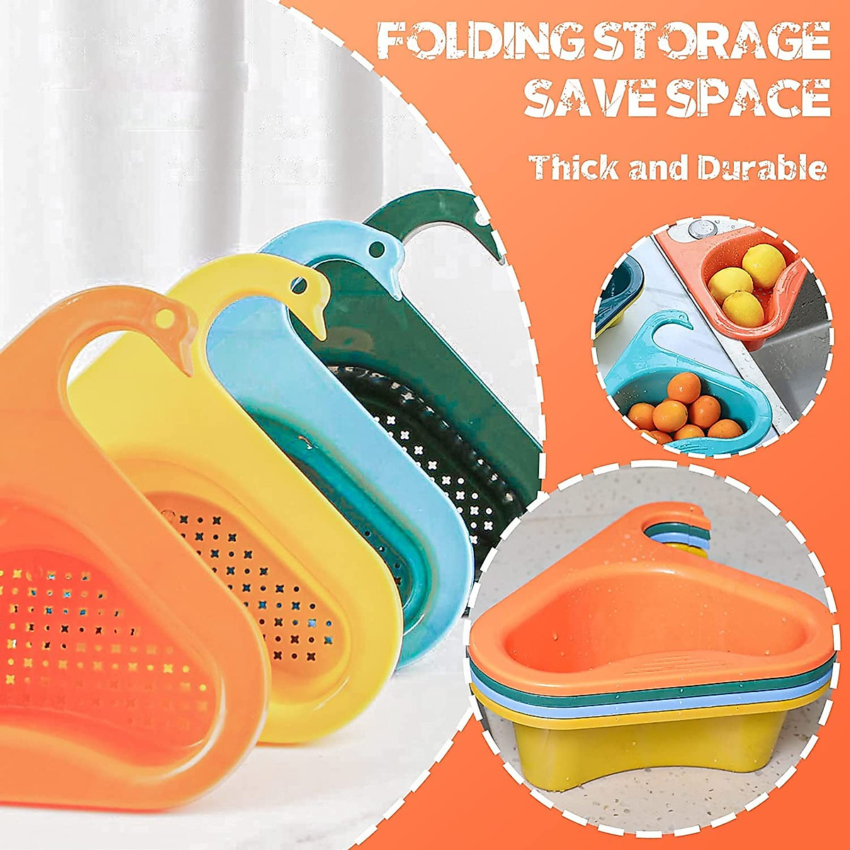 4 Pcs Swan Drain Basket, Sink Strainer Basket Kitchen Sink Strainer Multifunctional Kitchenware Triangle Sink Filter Kitchen Utensils Orange, Green, Yellow, Blue
