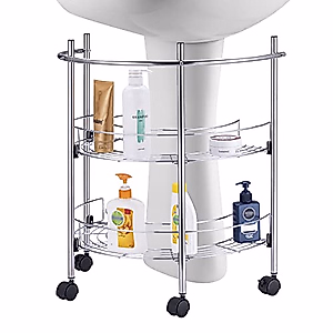L&H Unico Under The Sink Organizer Pedestal Storage Rack Stand with 2 Tier Shelves Hand Towel Bar for Bathroom Kitchen,Stainless Steel,Chrome