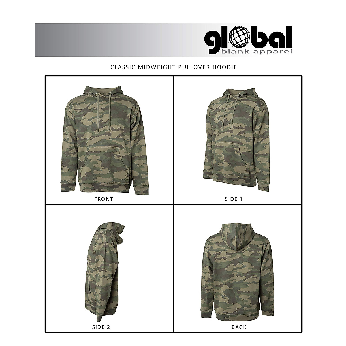 Global Blank Men's Midweight Sweatshirt Pullover Hoodie for Men Fleece Hoodies Green Camouflage