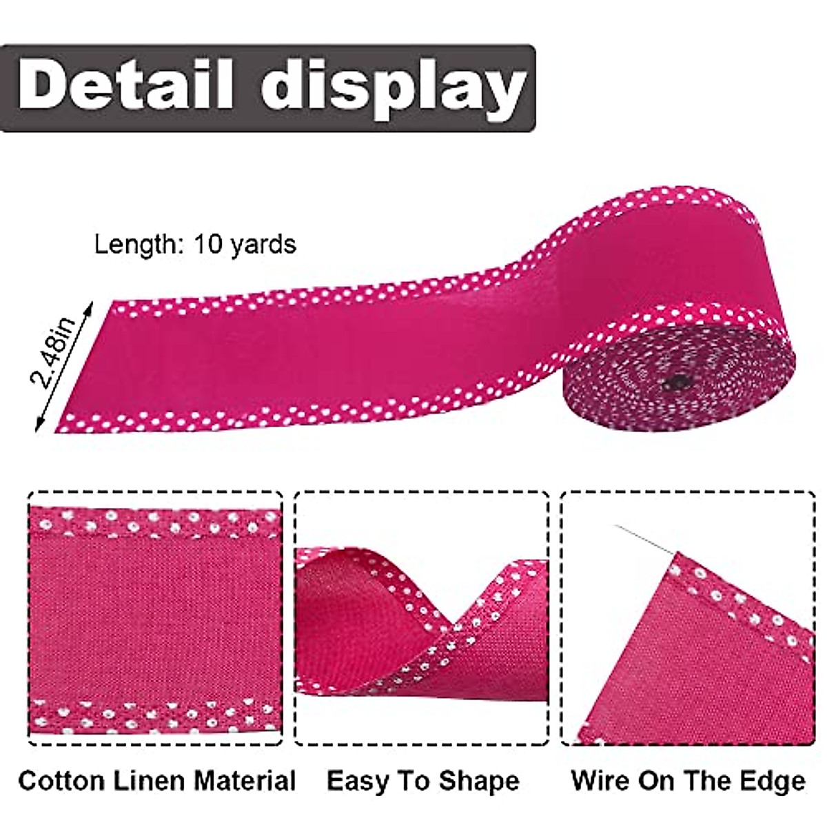 Rose Wired Edge Ribbons 2.5" 10 Yards, Spring Solid Wired Edge Decoration Wired Ribbon Fabric Craft Ribbon Burlap Wrapping Ribbon for Holiday Party Wrapping DIY Craft Wedding Decoration Wreaths Bow