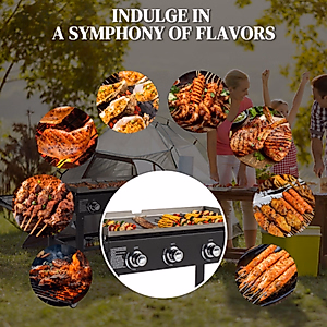 Commercial Griddle on Cart, 36" Heavy Duty Manual Flat Top Griddle, Outdoor Cooking Station with Side Shelves, Steel Natural Gas Griddle, 4-Burners Restaurant Portable Grill