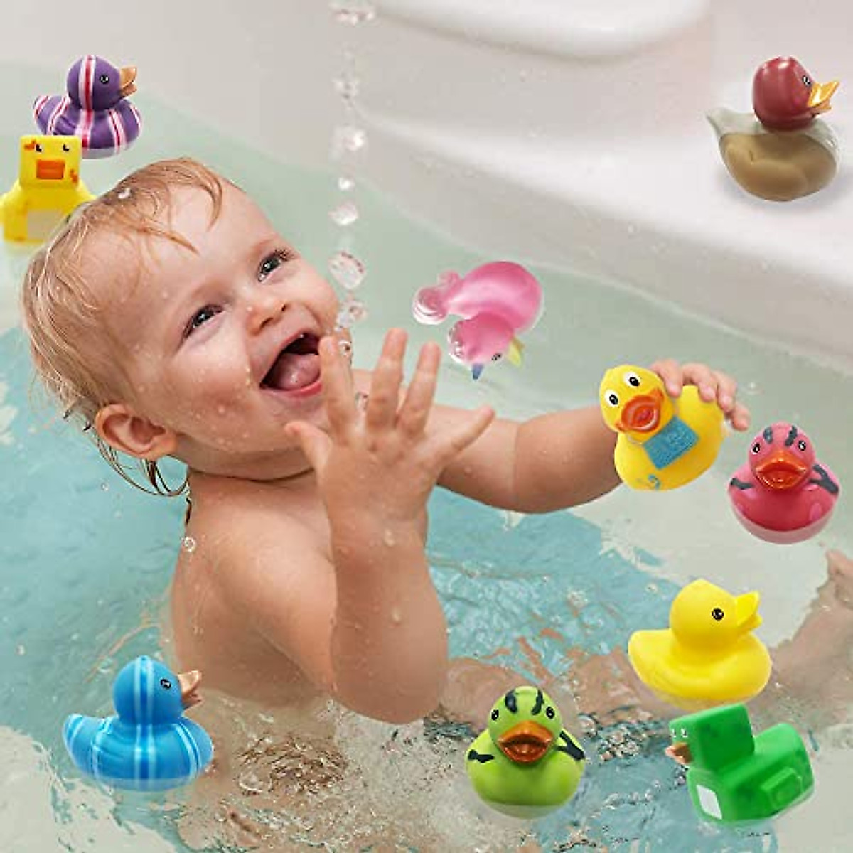 ArtCreativity Assorted Rubber Duckies for Kids and Toddlers - Pack of 12 Cute Duck Bath Tub Pool Toys in Multiple Characters, Fun Carnival Supplies, Birthday Party Favors for Boys and Girls