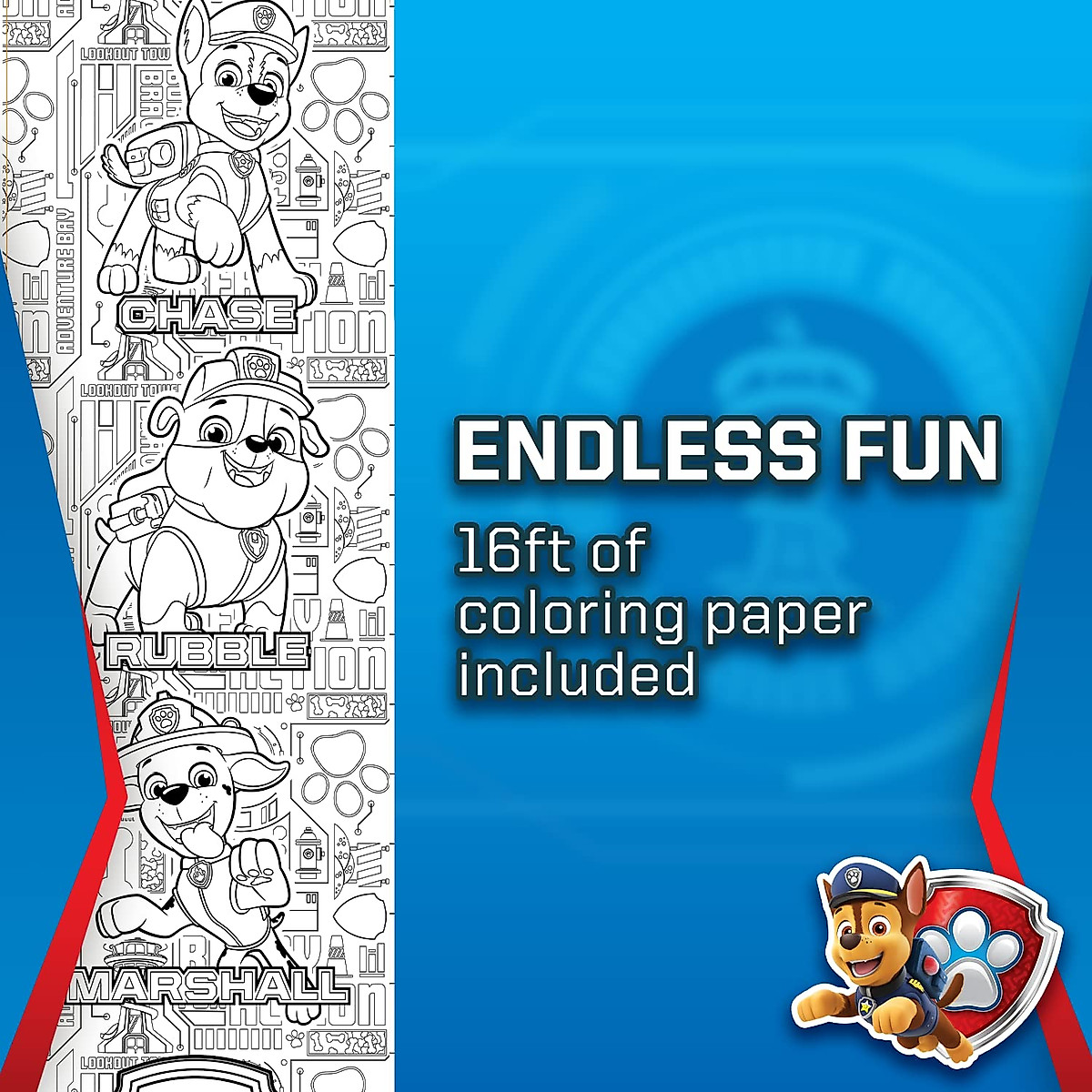 Paw Patrol Activity Coloring Table with Art Paper Roll, Plastic Desk Holder, Crayons & Stickers - Color & Craft Art Table - Red Activity Floor Desk, Ages 3-6