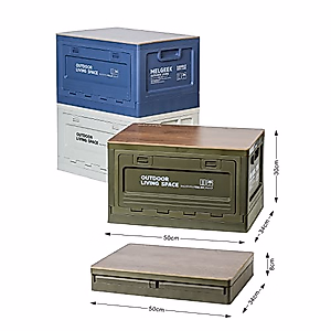 kooldaiwangwang Collapsible Storage Bins With Wooden LIDS, Outdoor Camping Storage Bins, Stackable Utility Storage Bins, Car Organizer Bins , Toys, Books, Snacks, Shoes and Groceries (Olive green)