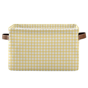 Storage Bin 2PCS Yellow Gingham Fabric Storage Baskets for Organizing Closet Shelf Nursery Toy Clothes Organizer with Handles