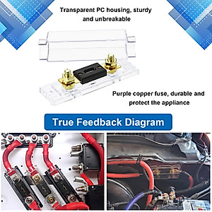 smseace 200AMP ANL Fuse Holder Kit Including Transparent Fuse Base，200a Copper anl Fuse，5/16-1/0AWG Copper Ring Terminal and Heat shrinkable Tube for car Audio and Other high Current Applications