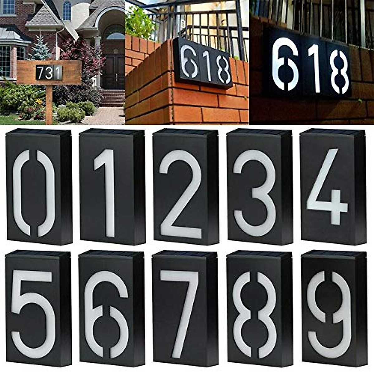 Solar Led House Number Digital Light, Modern Address Sign, Wall-Mounted Signage for Home Garden Yard Street
