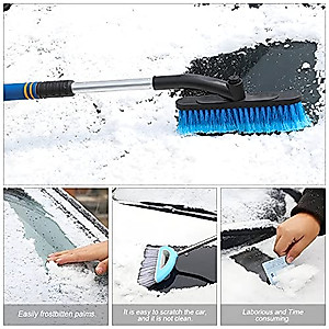 Snow Brush with Ice Scraper for Car Windshield, 26'' Extendable Rotatable Detachable Auto Window Cleaning Tool, Aluminum Body and Foam Grip, Winter Snow Removal Accessories for Most Cars (Blue)