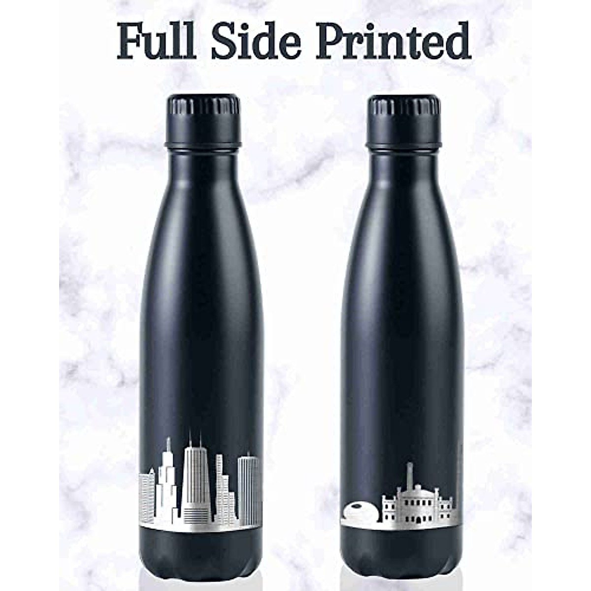 Chicago City Skyline Gifts, Chicago Gifts for Chicago Lovers, Skyline Map 17oz/500ml Stainless Steel Insulated Water Bottle, Perfect for Birthday & Christmas