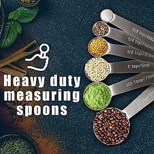 Measuring Spoons, Premium Heavy Duty 18/8 Stainless Steel Measuring Spoons Cups Set, Small Tablespoon with Metric and US Measurements , Set of 6 for Gift Measuring Dry and Liquid Ingredients