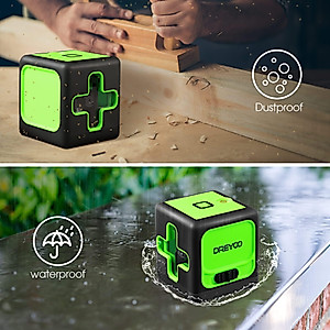 Laser Level with Stand, 50 ft Cross Line Laser, 4 Brightness Adjustment, IP54 Waterproof Self leveling and Manual Mode, Laser Level Tool with 360 Degree Pivoting Base(Battery)