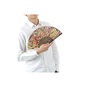 Terra Distribution Folding Fan [Japan Import] Hand Fans for Women Foldable, Japanese Fan, Unique Design, Handmade Bamboo, Silk Fan, 8.6" (22cm), Abanicos de Mano (740 (Phoenix, Dragon))