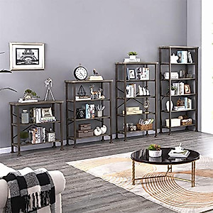 HOMBAZAAR Bookshelf, 4-Tier Vintage Industrial Book Shelf, Rustic Wood and Metal Bookcase and Bookshelves, Free Standing Storage Large Bookshelf for Living Room, Bedroom and Kitchen, Grey Oak