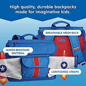 Bixbee Little Boy's Rocketflyer Backpack, Blue Rocket Bookbag with Wings